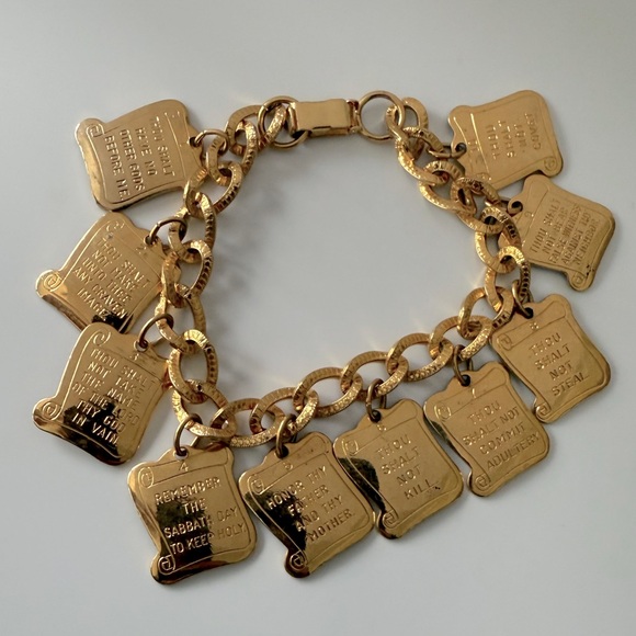 Jewelry | Vintage Ten Commandments Gold Dangle Charm Bracelet | Poshmark